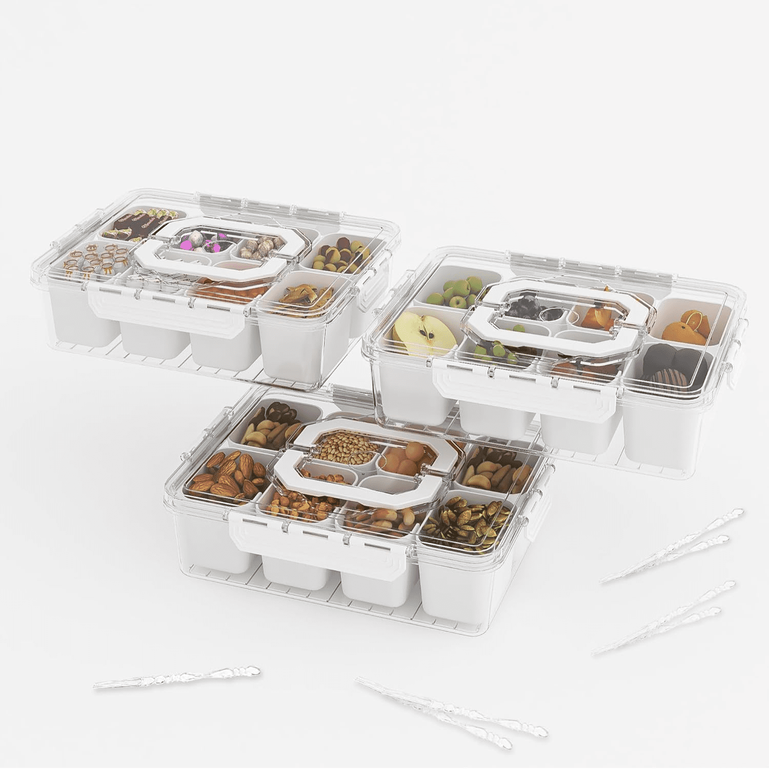 FDTBYHVYT Divided Serving Tray with Lid and Handles 8 Compartments ...