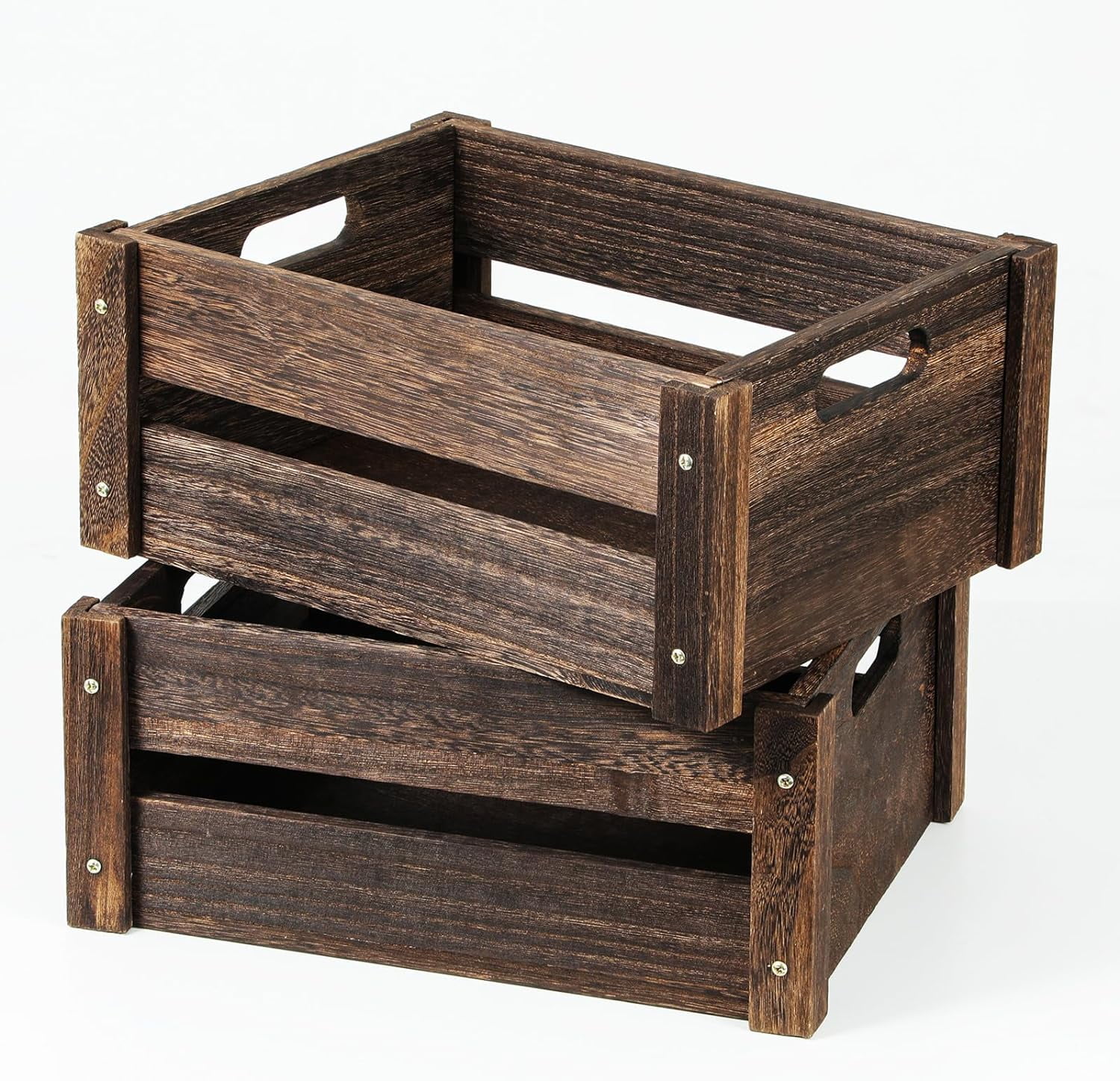 Hltser Farmhouse Wood Crates with Handles Solid Wooden Storage Boxes ...