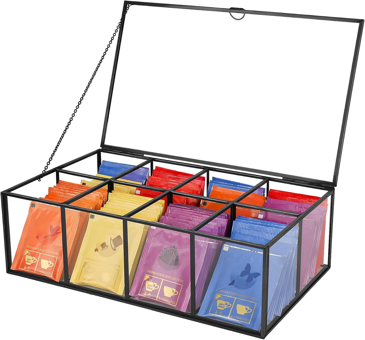 FDTBYHVYT Glass Tea Bag Organizer with 8 Compartments Handmade Large ...
