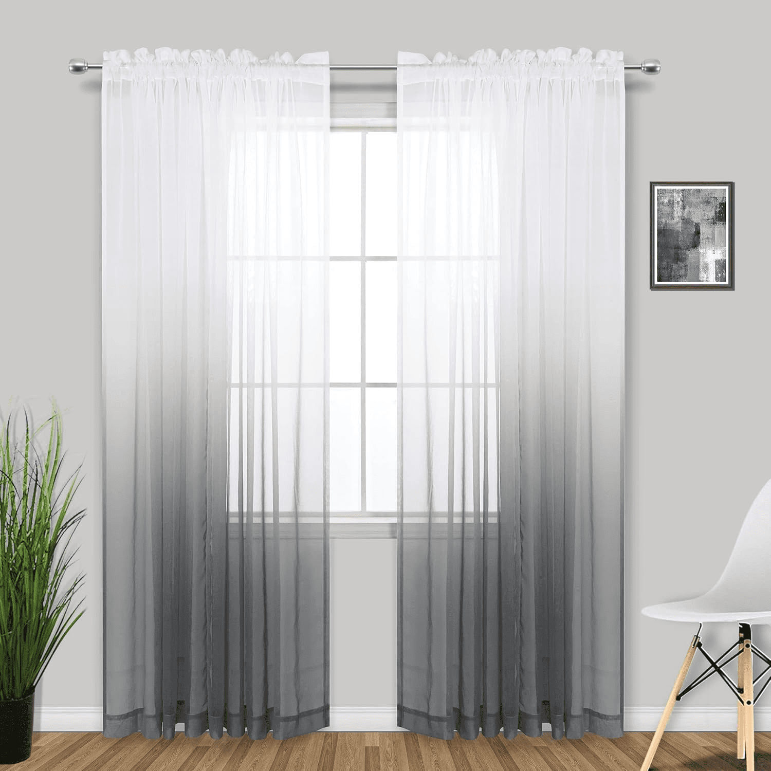 FDTBYHVYT Grey Window Curtain Panels Rod Pocket Ombre Sheer Short ...