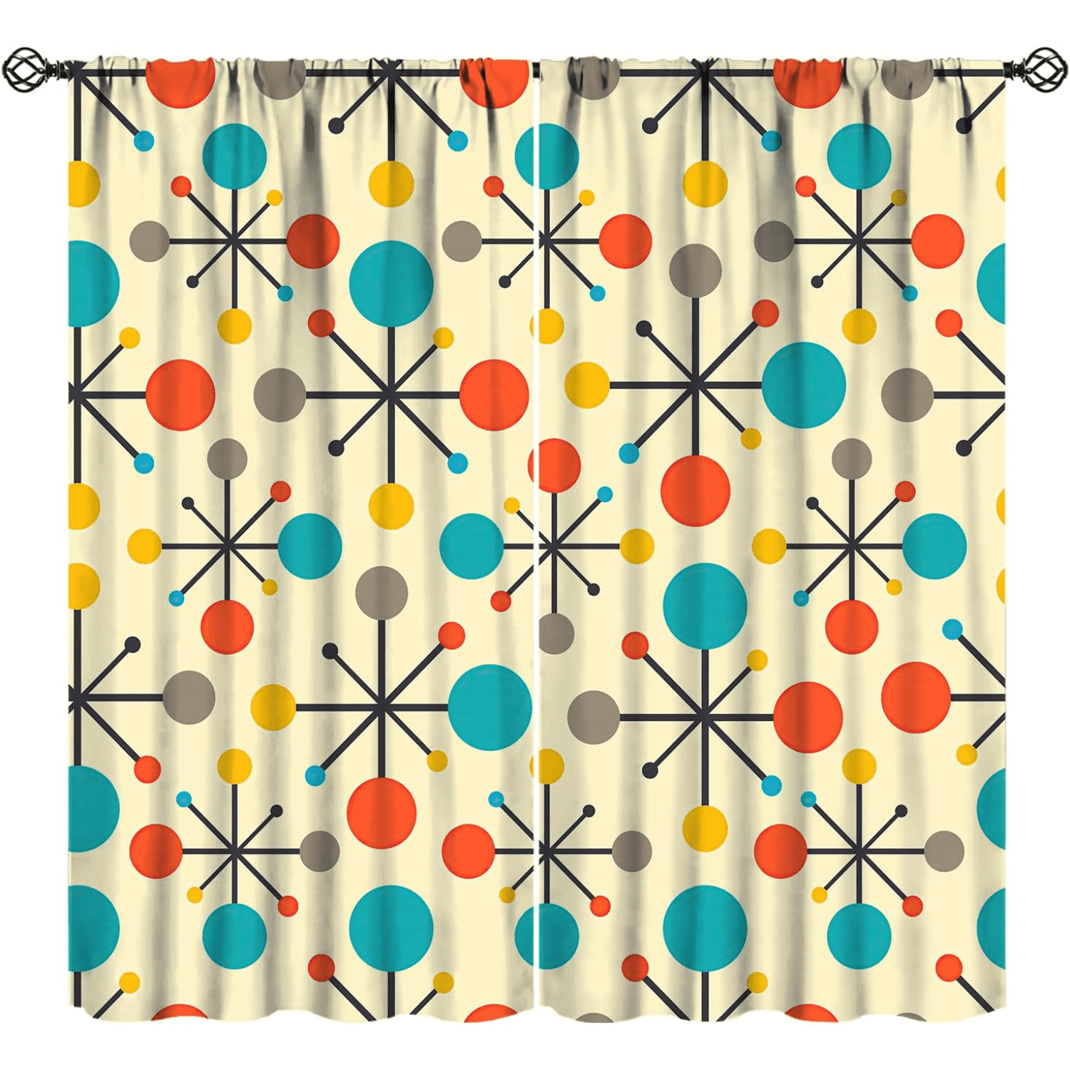 FDTBYHVYT Mid Century Curtains Mid Century Fifties Retro Colors Pattern ...