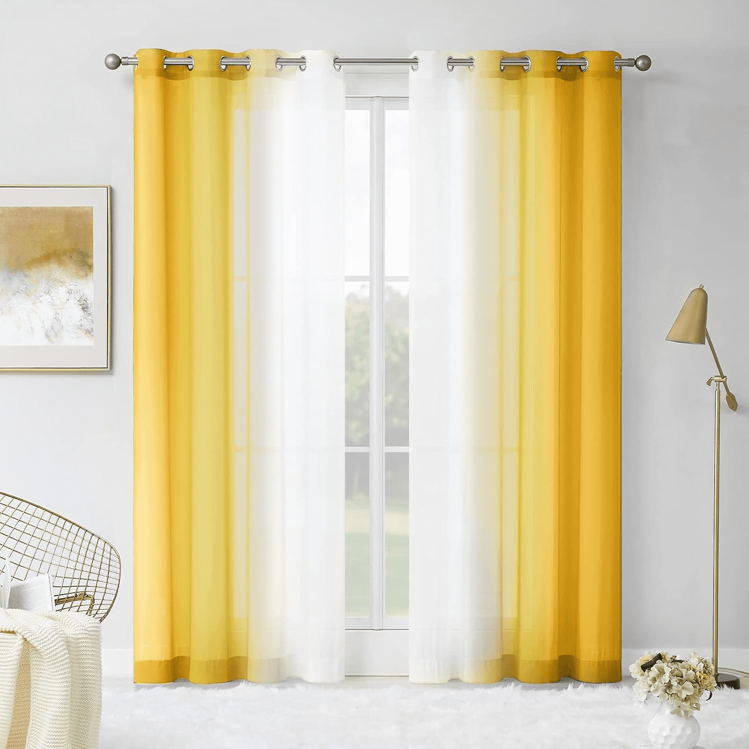 FDTBYHVYT Orange Yellow Ombre Sheer Curtains 96 Inches Long for Living ...