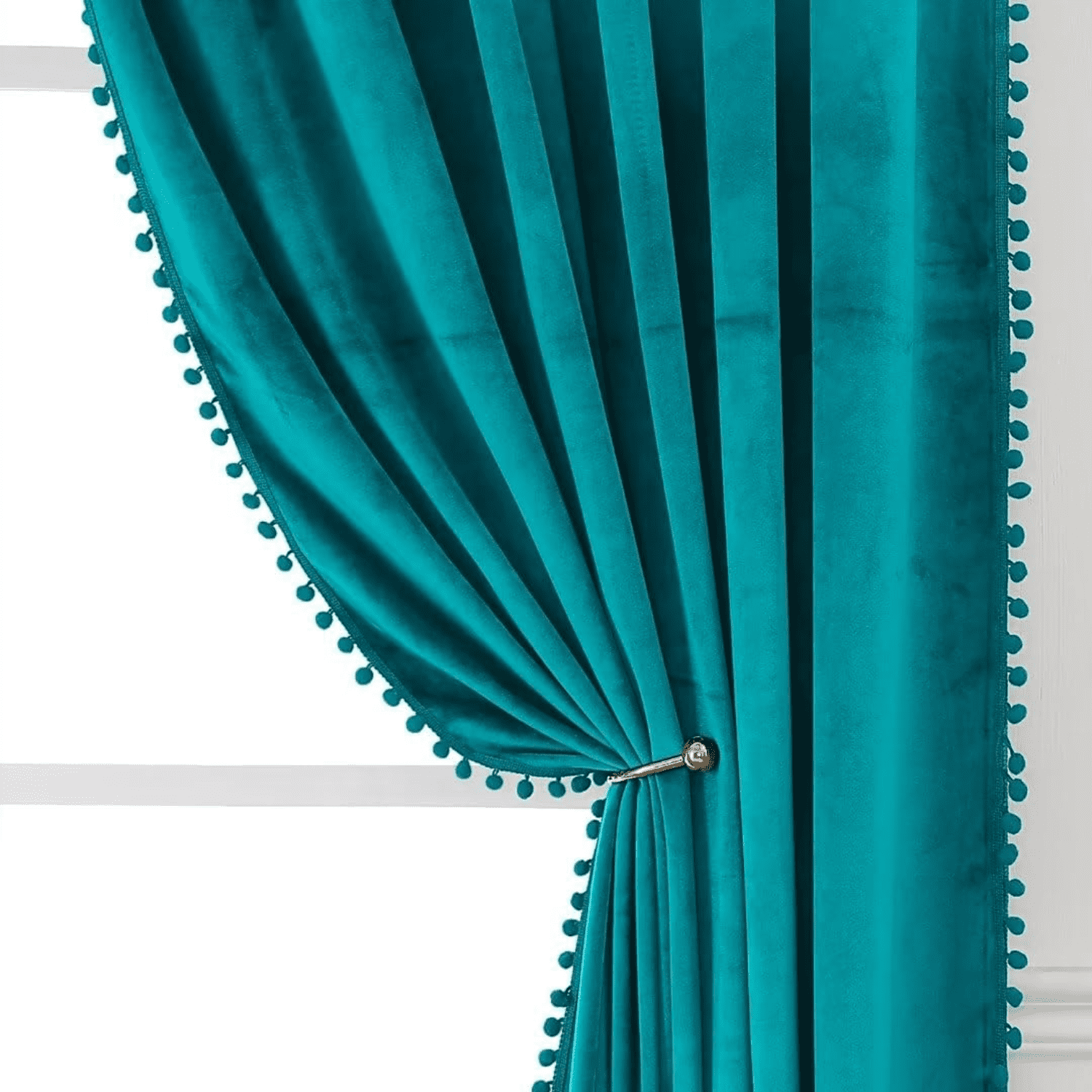 FDTBYHVYT Pom Pom Velvet Curtains 84 Inches for Bedroom Emerald Velvet ...