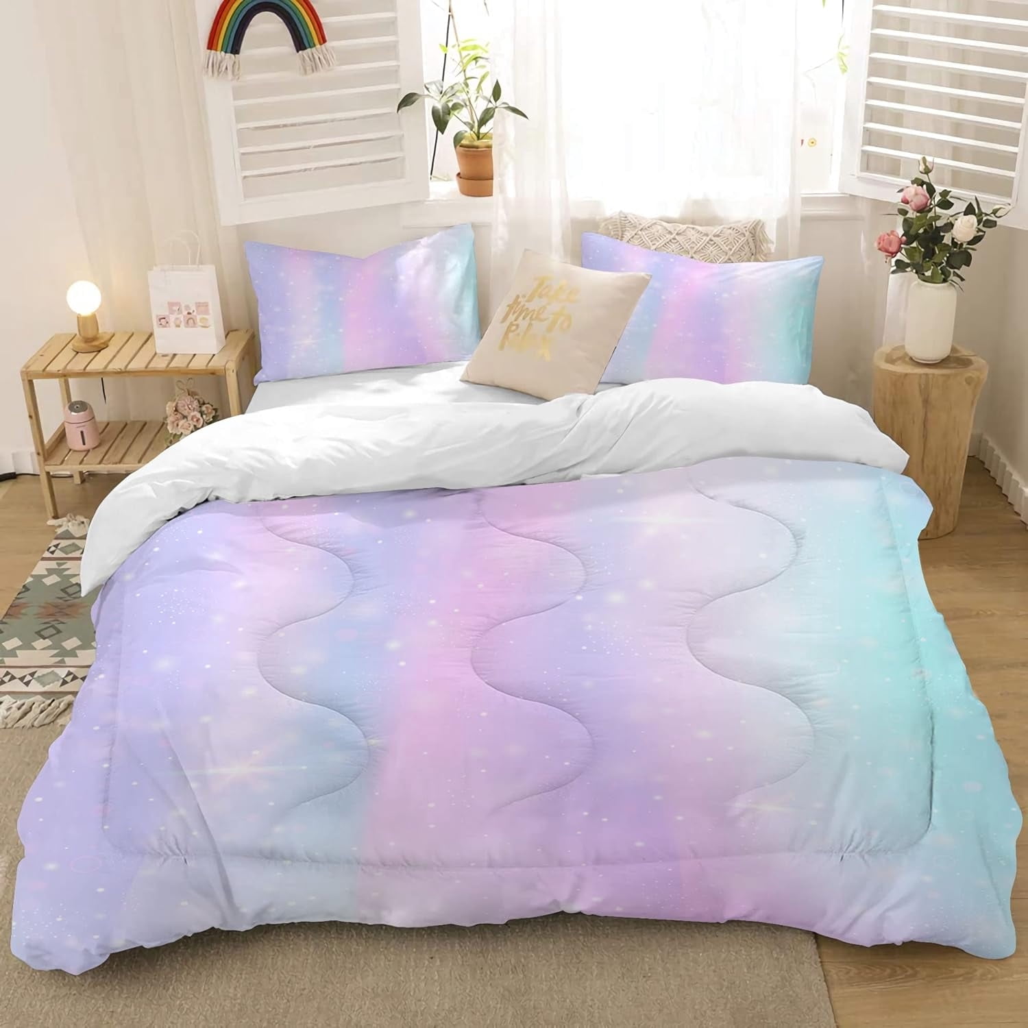 FDTBYHVYT Rainbow Dream Catcher Bedding - 3 Piece Set Purple Comforter ...