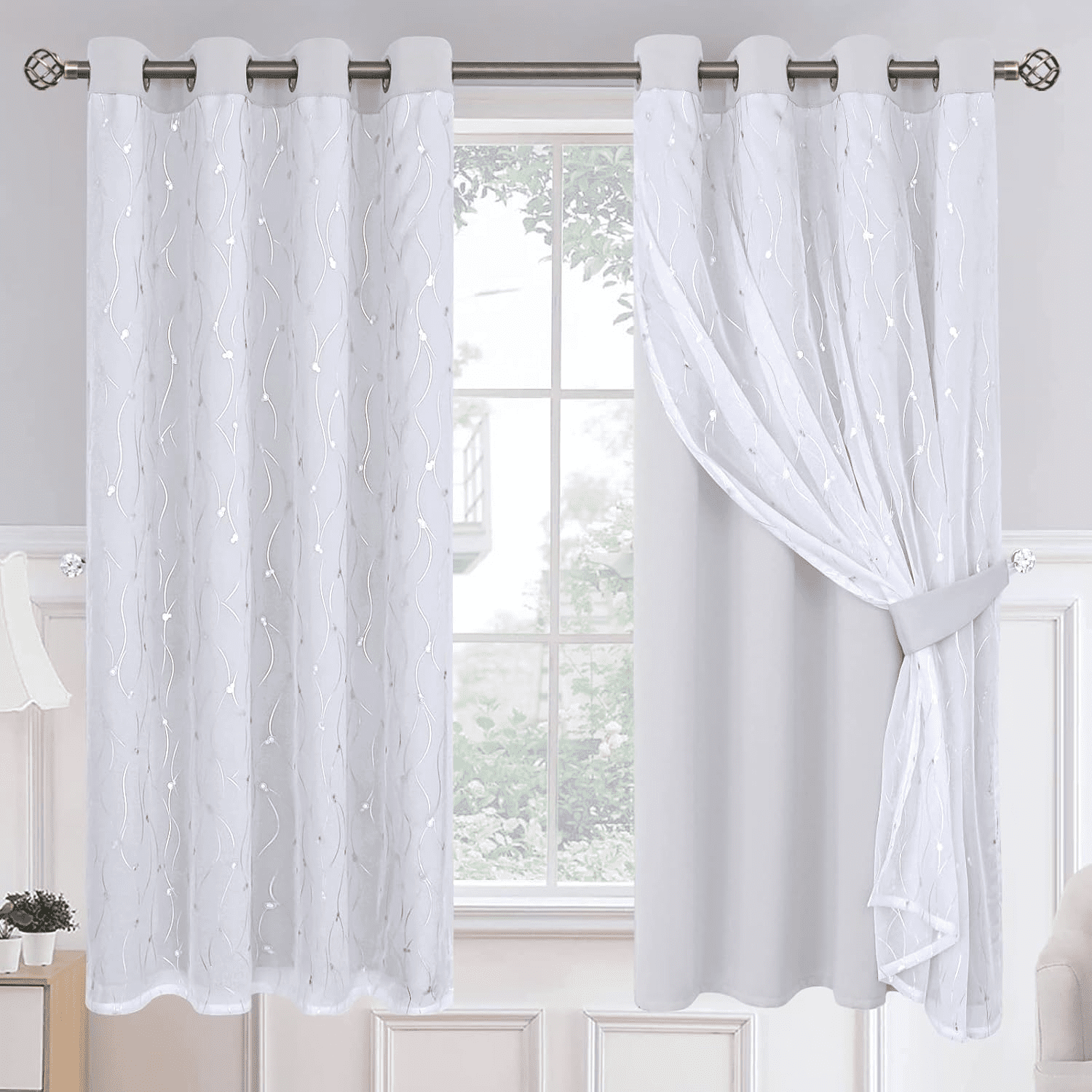 FDTBYHVYT Room Darkening Curtains for Bedroom with Sheer Overlay Double ...