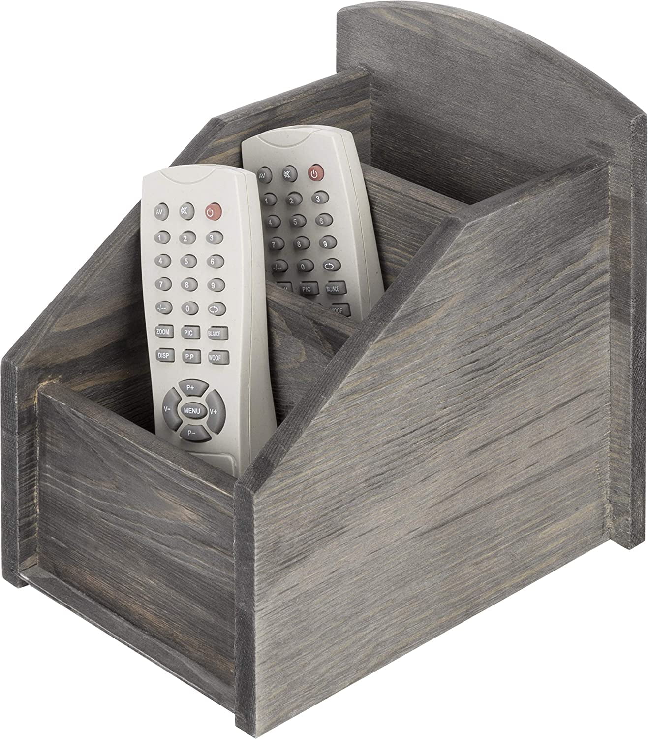 FDTBYHVYT Rustic Dark Gray Wood Remote Control Holder Organizer Caddy ...