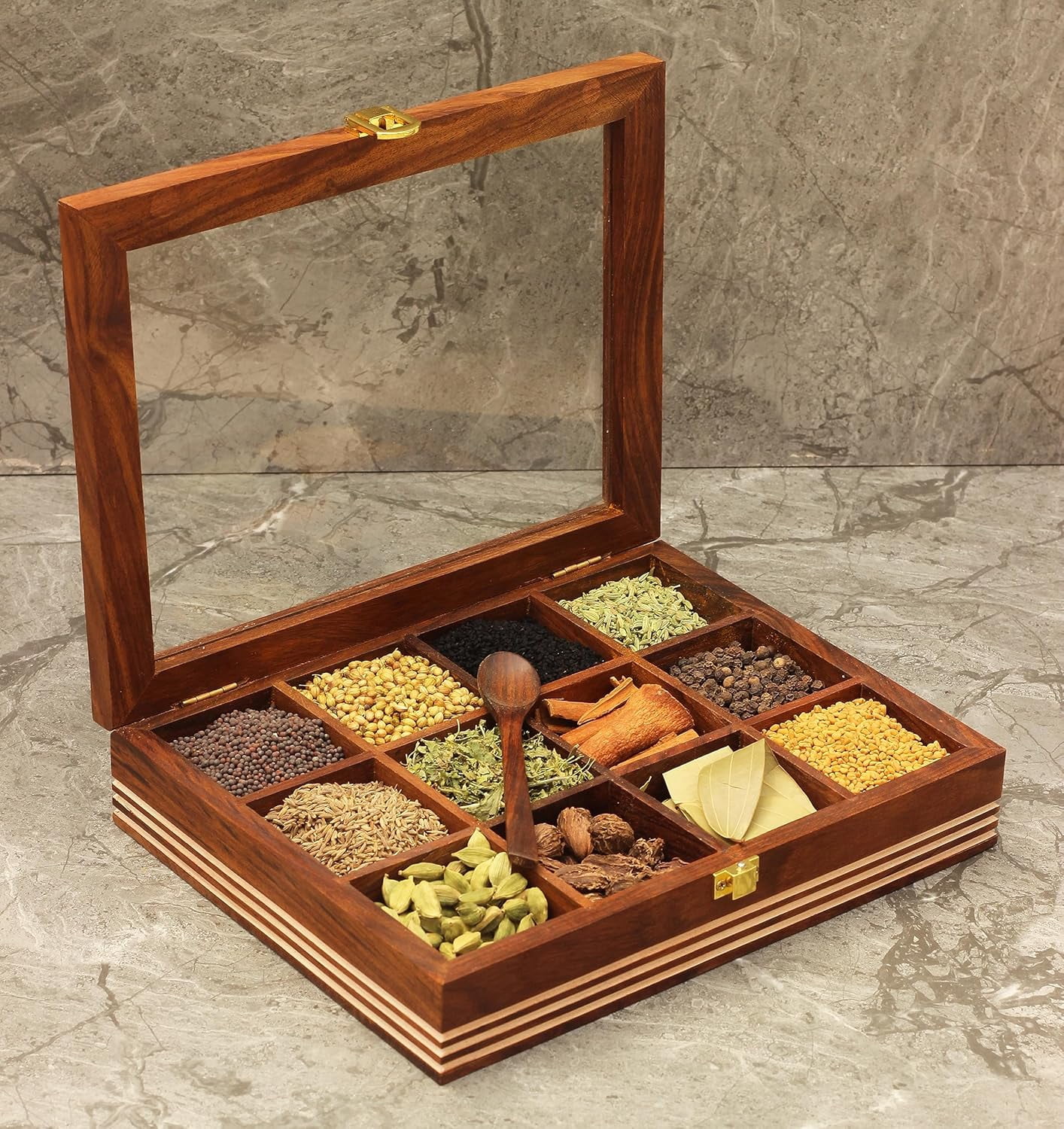 FDTBYHVYT Sheesham Wood Spice for Kitchen Table Top Masala with 12 ...