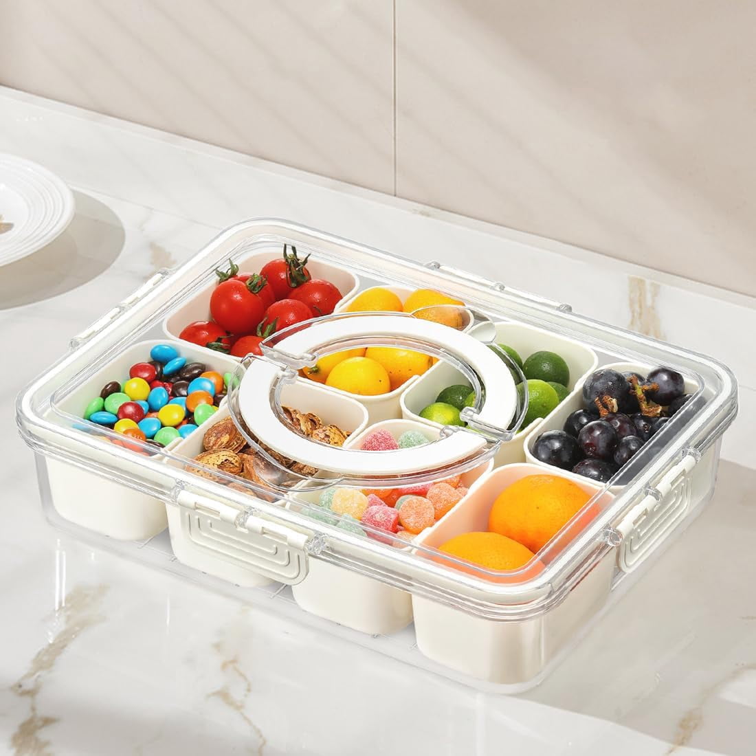 FDTBYHVYT Snackle Container with Lid and Handle - 8 Compartments ...