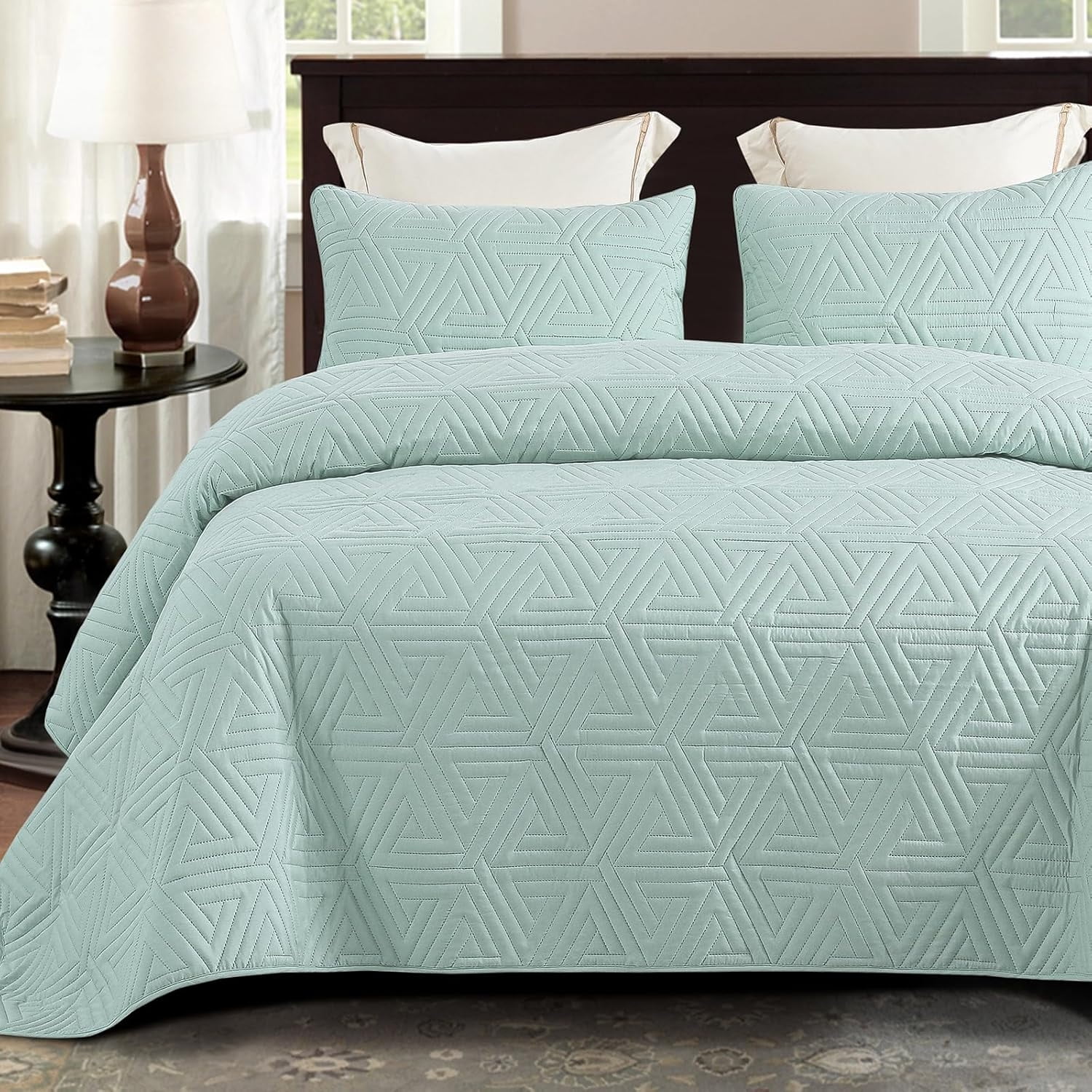 FDTBYHVYT Soft Queen Size Quilt Set for All Seasons 3-Piece Ultrasonic ...