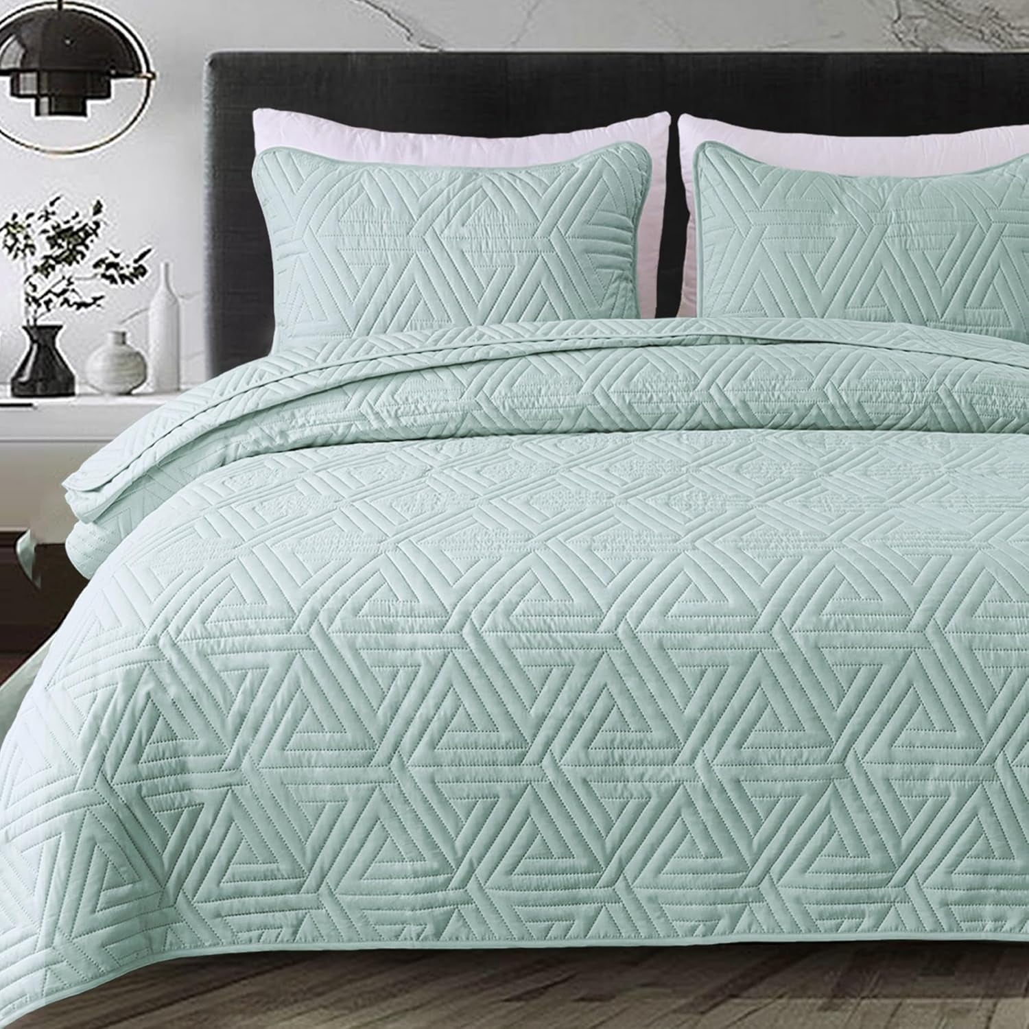 FDTBYHVYT Soft Queen Size Quilt Set for All Seasons 3-Piece Ultrasonic ...