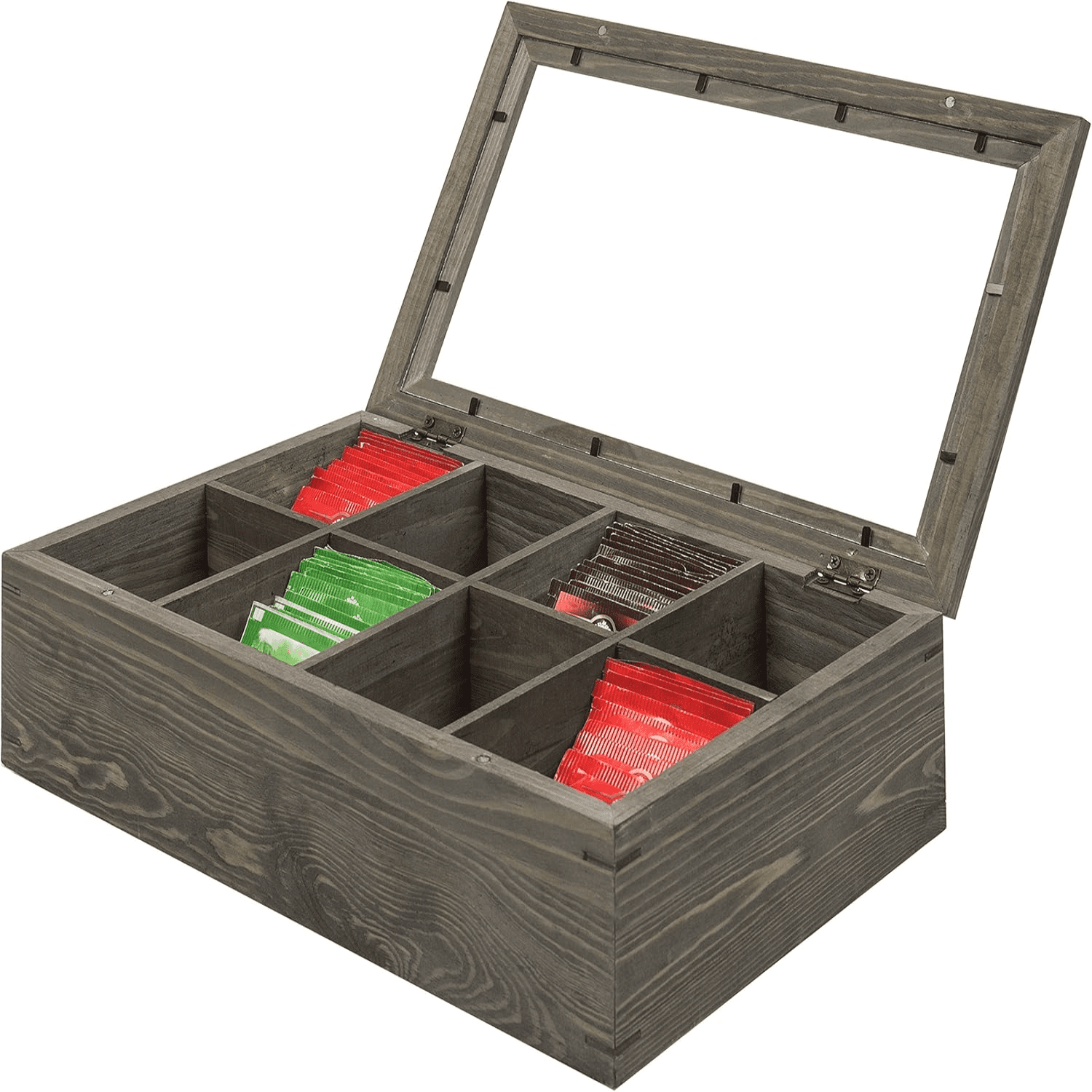 Hltser Tea Storage Chest Vintage Gray Wood Tea Bag Holder Storage with ...