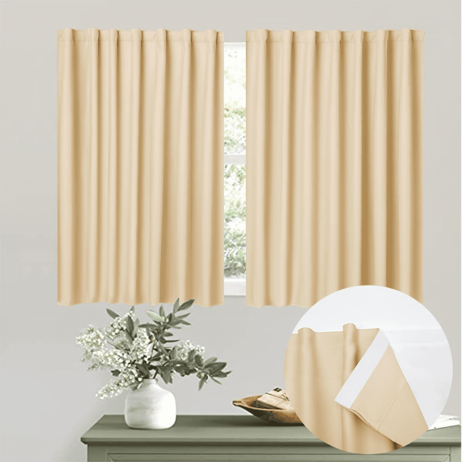 FDTBYHVYT Velcro Blackout Curtains for Bedroom 2 Panels with Tiebacks ...