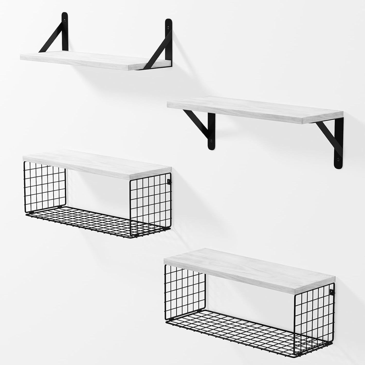 FDTBYHVYT Wall Floating Shelves Wall Mounted Shelf with Metal Baskets ...