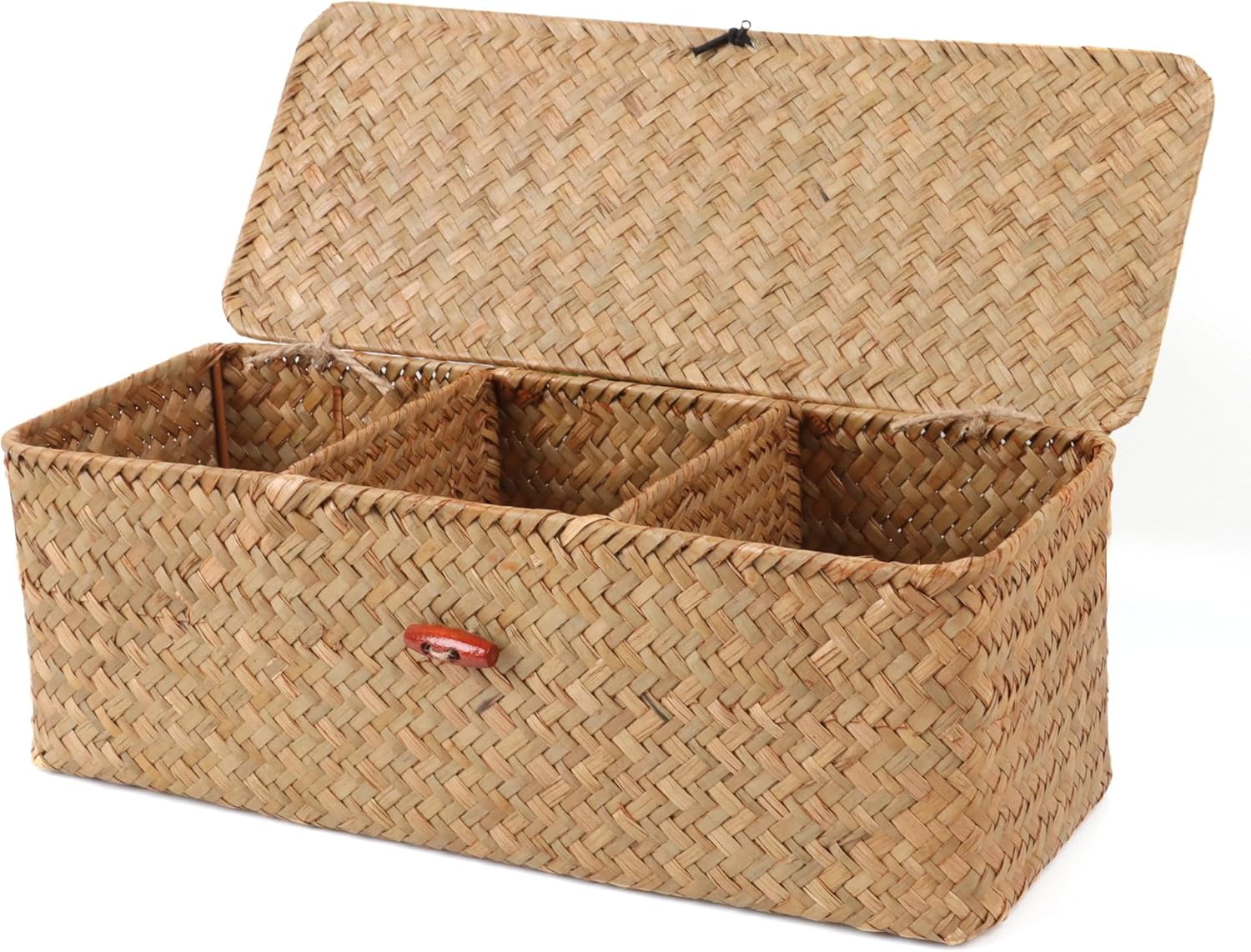 FDTBYHVYT Wicker Shelf Baskets with Lid Rectangular Seagrass Woven Storage Baskets with Dividers ...