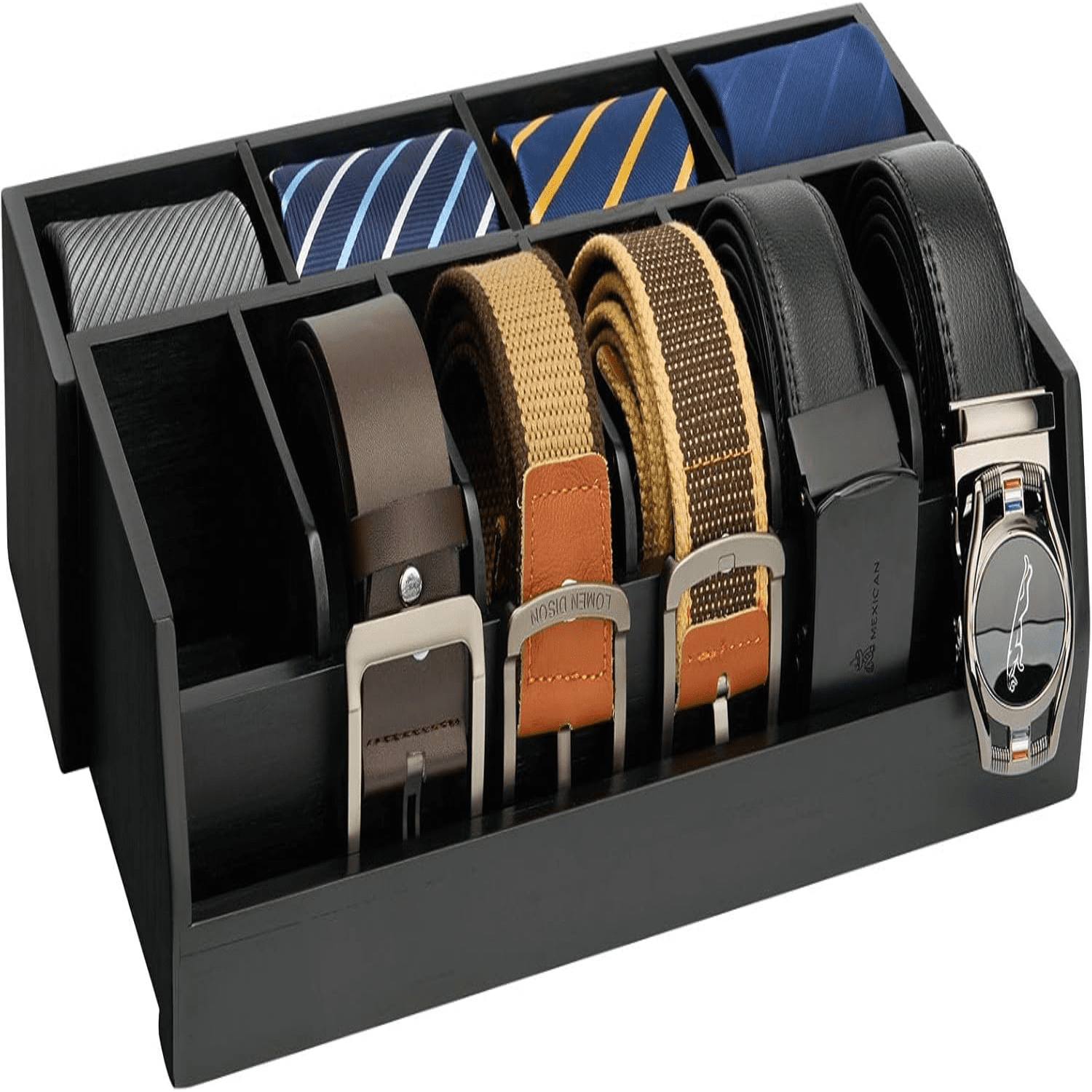 FDTBYHVYT Wooden Belt Organizer 10 Compartment Belt & Tie Storage Closet & Drawer Display Case ...