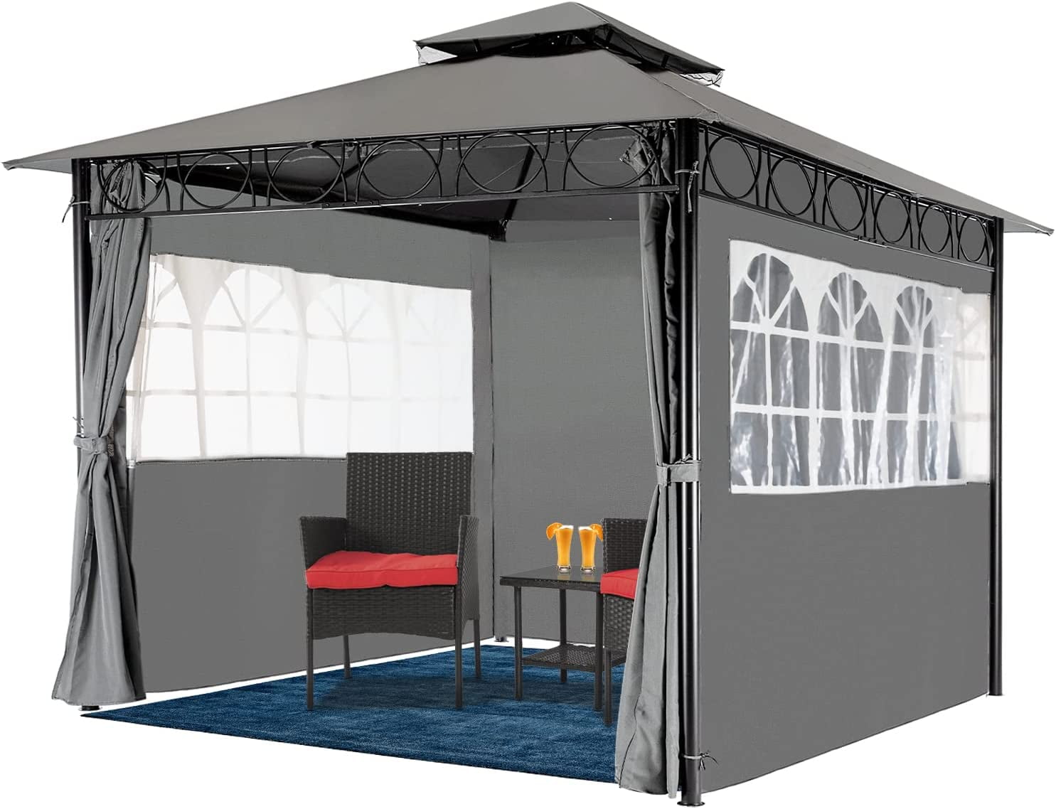 10'x10' Waterproof Outdoor Gazebo Canopy Tent with 2 Sidewalls, Translucent Windows - Grey ...
