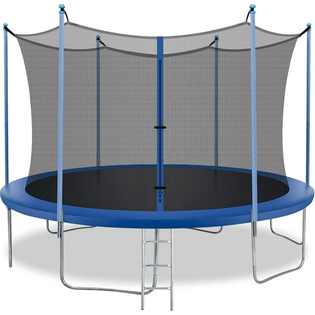 FDW 14 ft New Outdoor Round Trampoline with Safety Net and Spring Pad ...