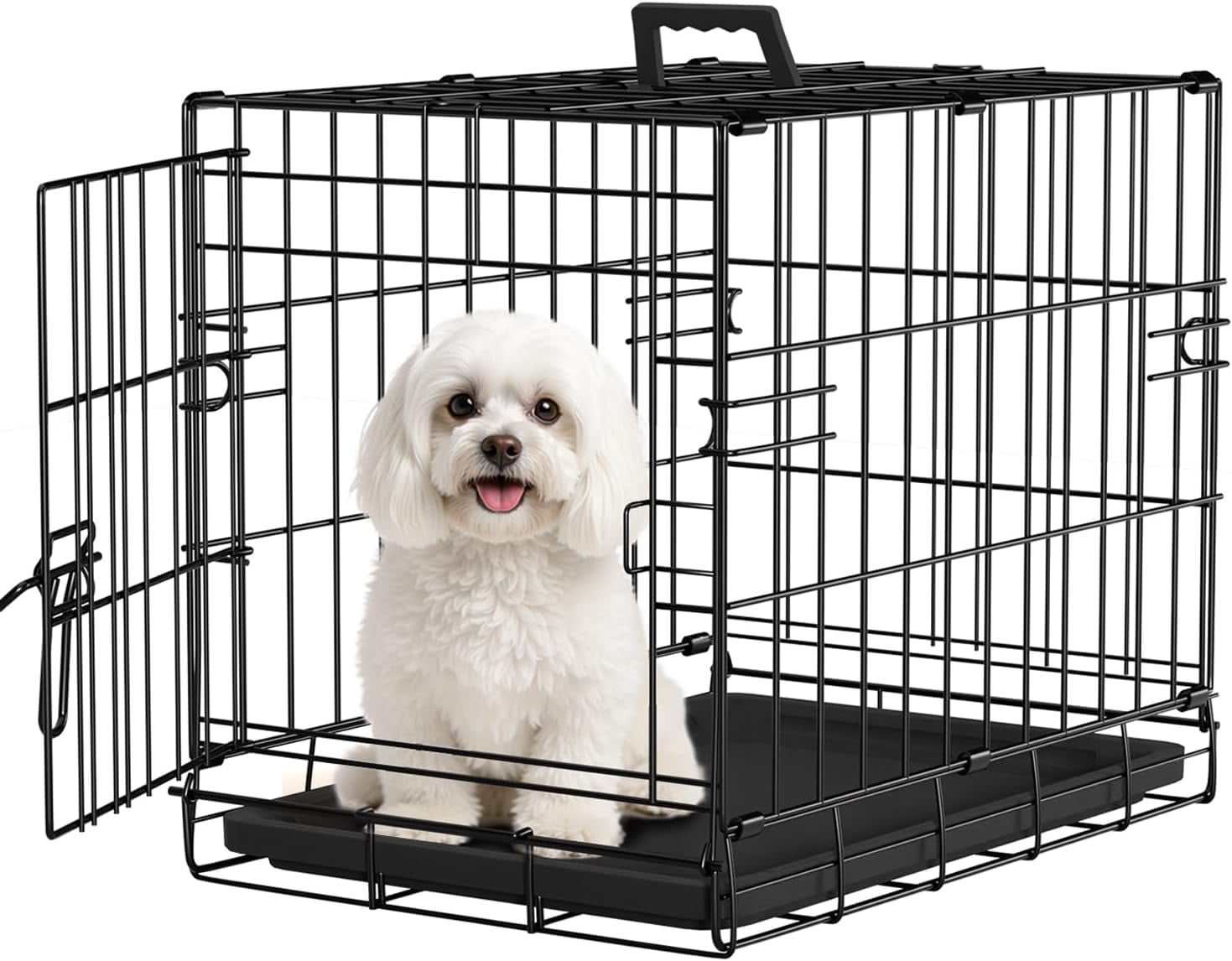 FDW 18 inch Foldable Metal Dog Crate for Small Dogs, Double Door ...