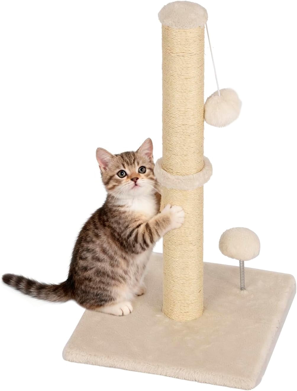 FDW 22 inch Beige Natural Sisal Rope Scratching Post Tree with Hanging ...
