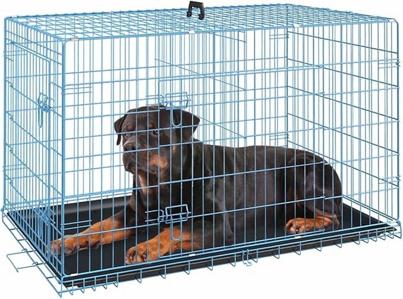 FDW 42 inch Foldable Metal Dog Crate, Double Door, Divider, Removable ...