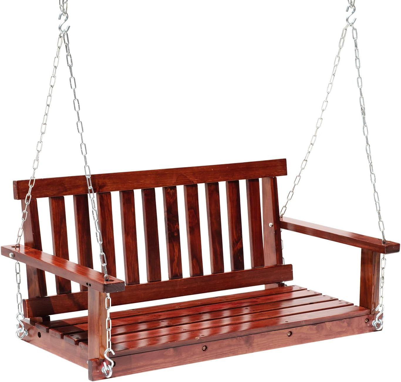 FDW 4FT Outdoor Porch Swing - 800LB Capacity Wood Bench w/Adjustable ...
