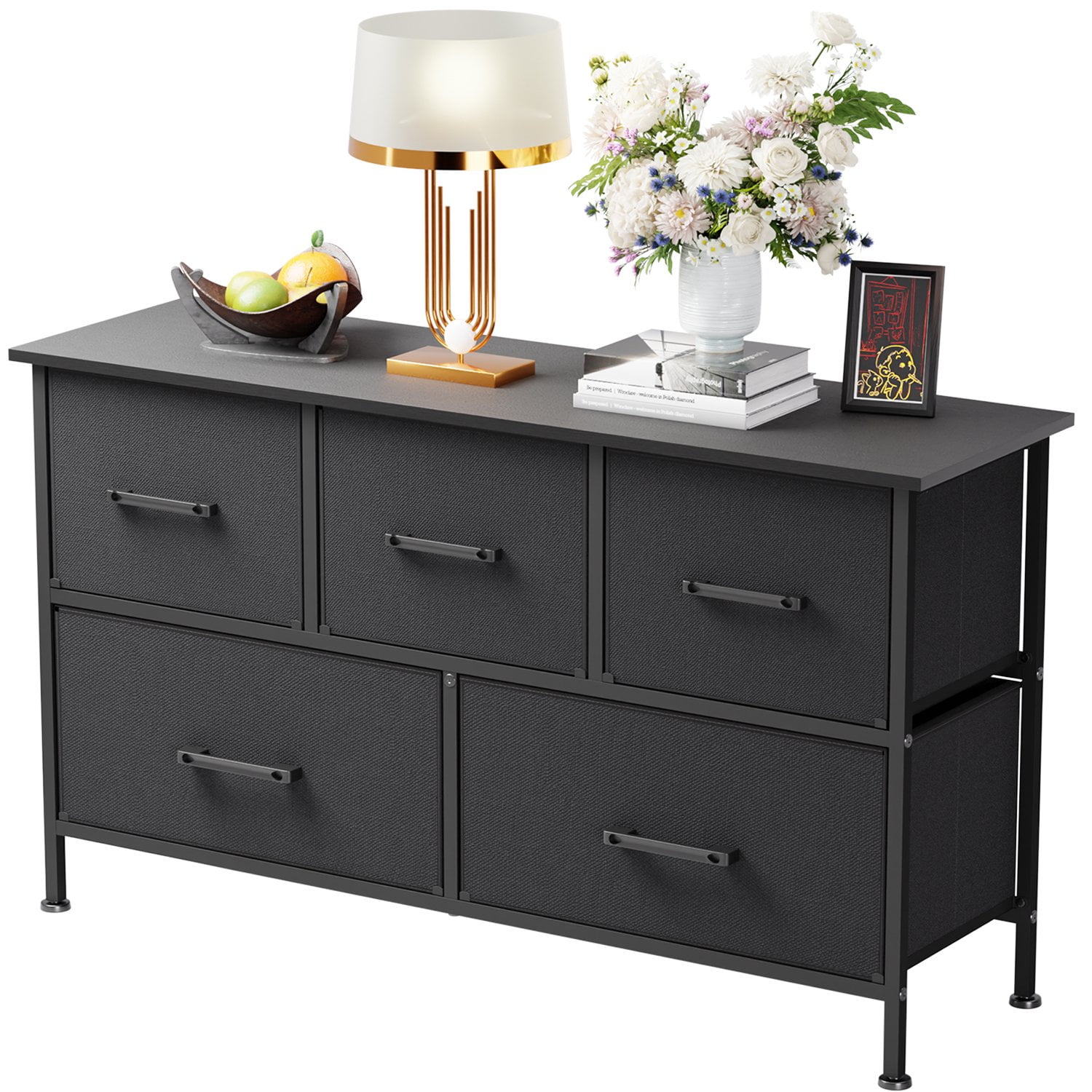 FDW 5 Fabric Drawers Dresser for Bedroom,Chest Organizer Units with ...