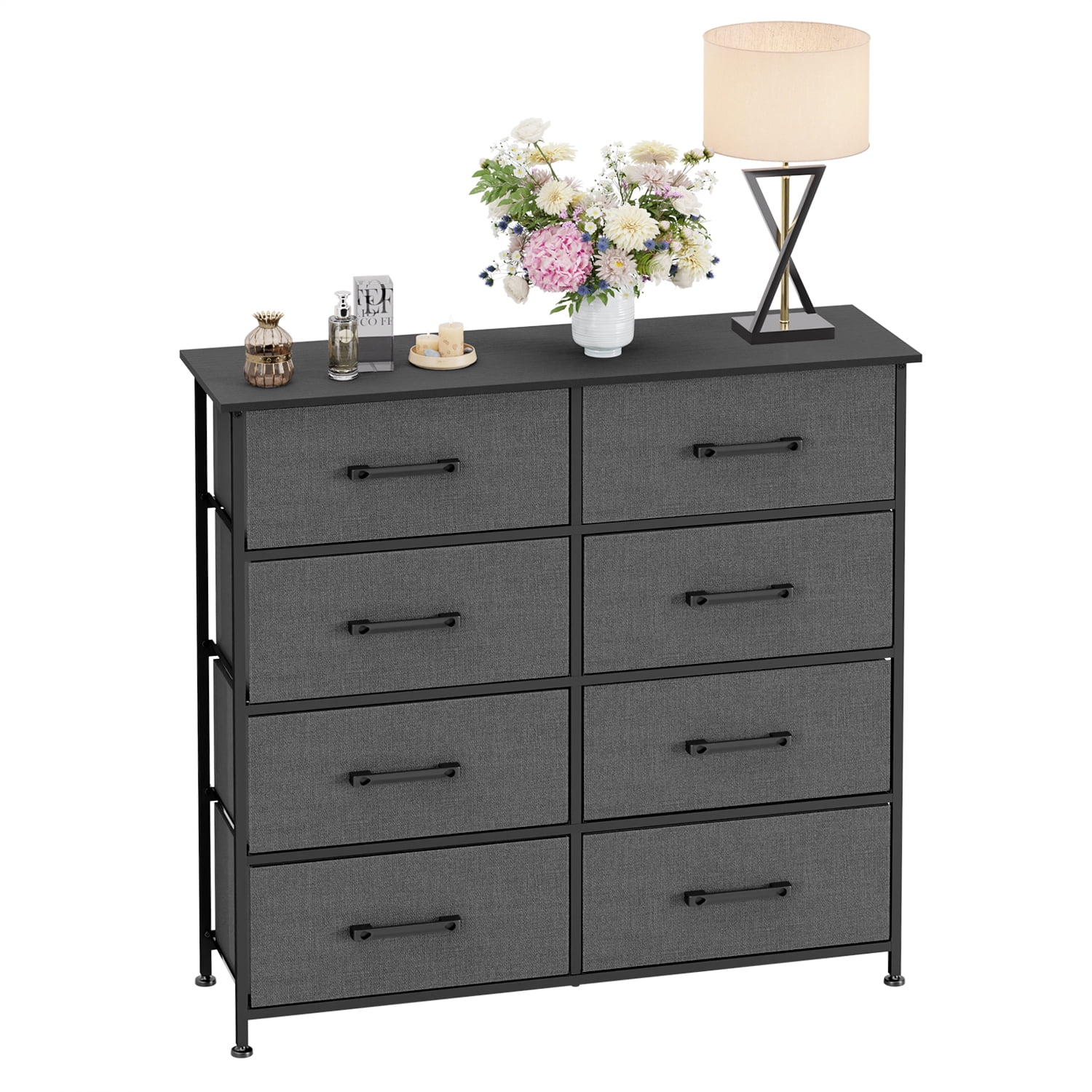 FDW Tall Fabric Dresser, 8-Drawer Storage Tower, Metal Frame, Wooden ...