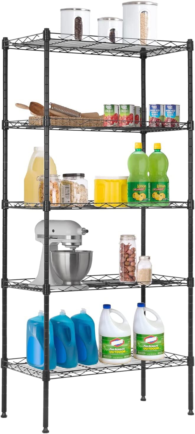 FDW 5-Tier Adjustable Steel Wire Storage Shelves Unit, Black (21.5L x ...