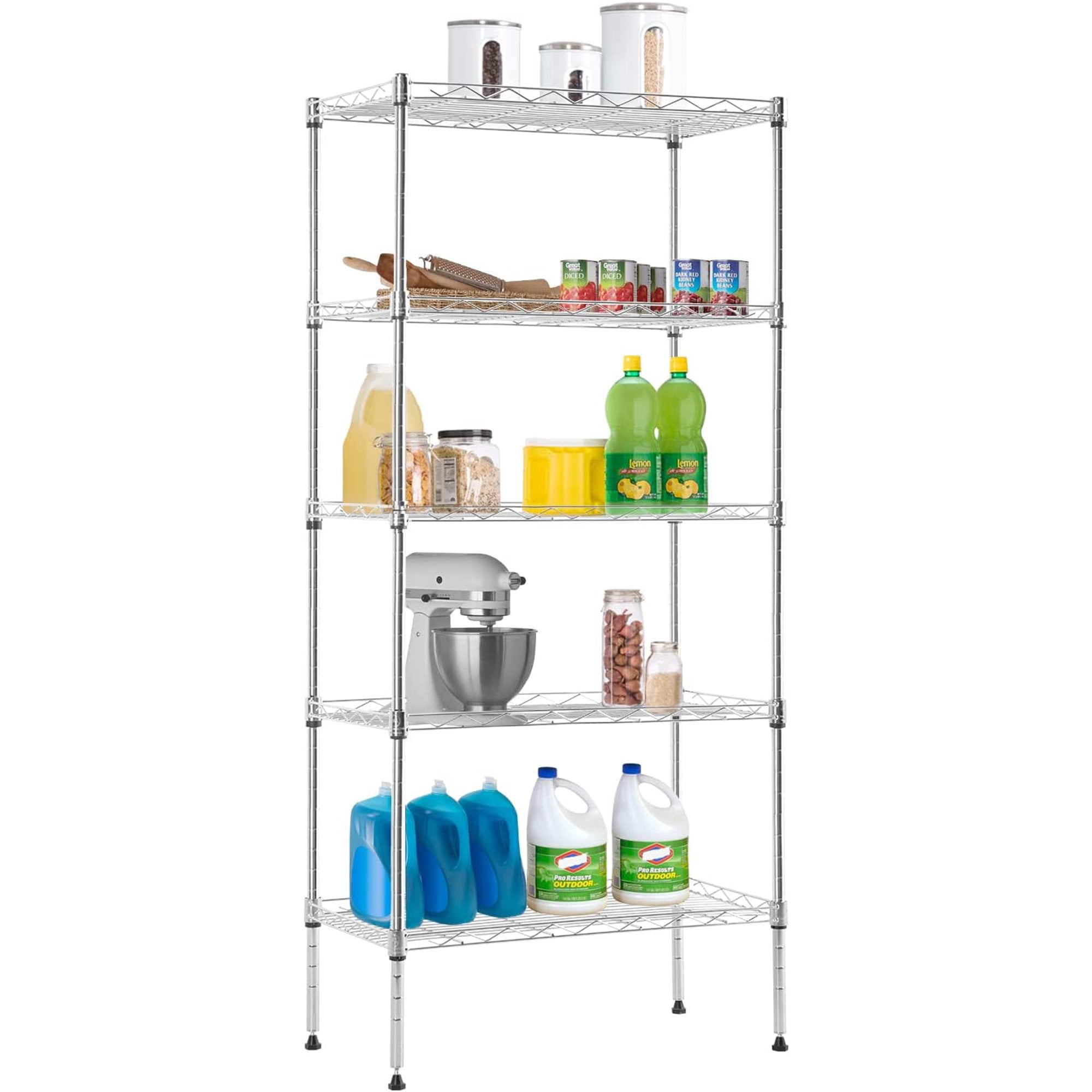FDW 5-Tier Heavy Duty Sturdy Steel Wire Storage Rack, Adjustable Shelves Unit (Chrome, 21.5L x ...