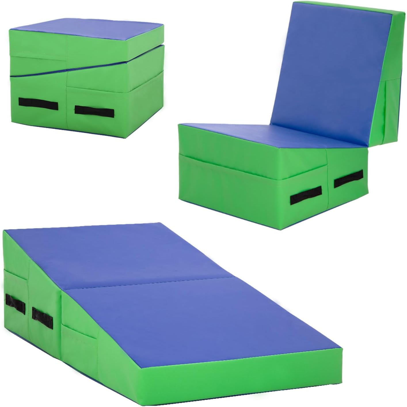 FDW Bllue Gymnastics Folding Incline Mat, Non-Slip Yoga，Tumbling Cheese ...