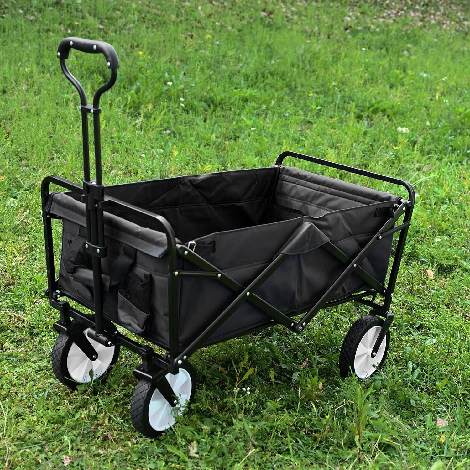 FDW Collapsible Folding Wagon, Black Utility Cart with 360° All-Terrain ...
