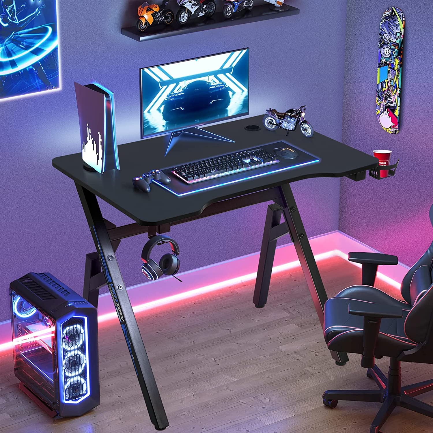 FDW Large 40in Computer Gaming Desk, Ergonomic Racing Style Workstation ...