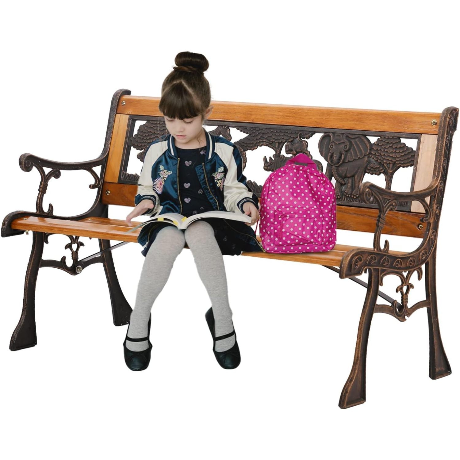 FDW Garden Bench Park Bench for Kids Outdoor Benches Metal and Wood ...