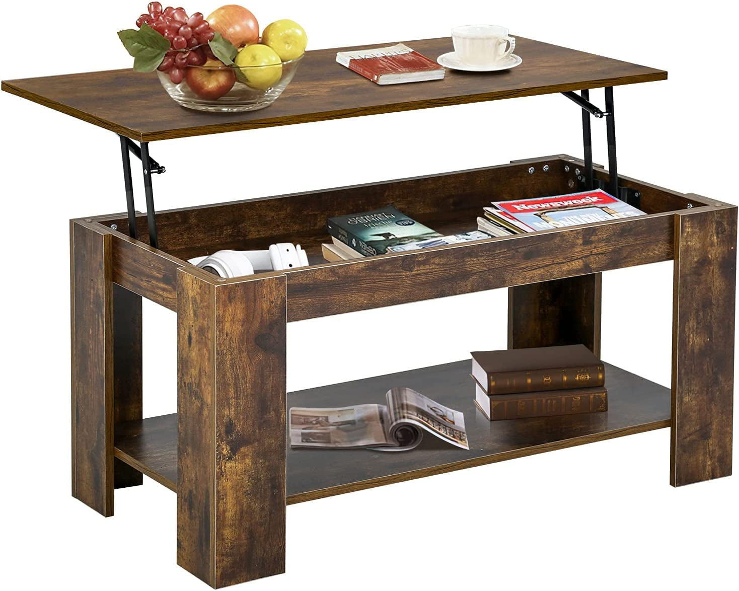 FDW Underneath Convertible Open Coffee Table with Lift Top, Hidden ...
