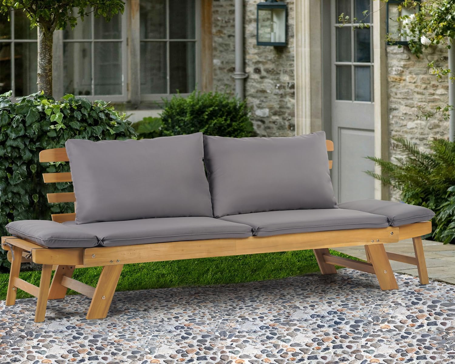 FDW Adult's Acacia Wood Adjustable Non-Standard Daybeds with Cushion ...