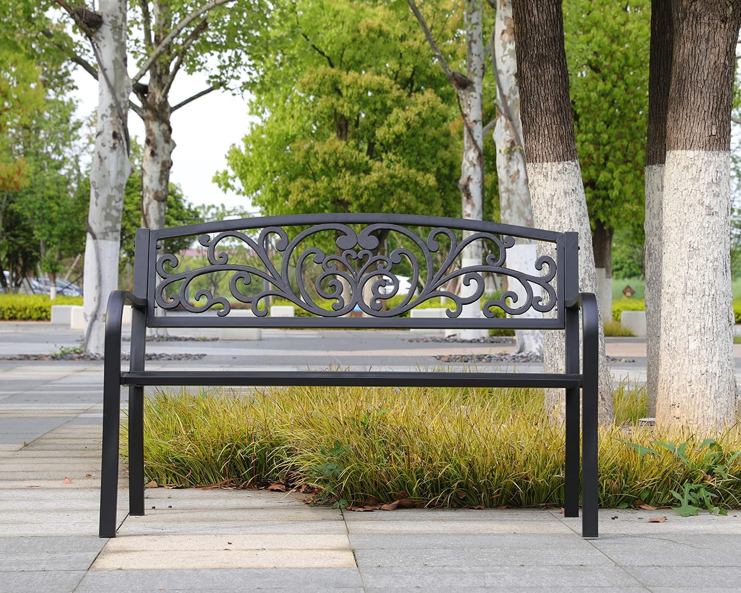 FDW Durable Steel Garden Bench - Black, Metal Patio Iron Park Bench for ...