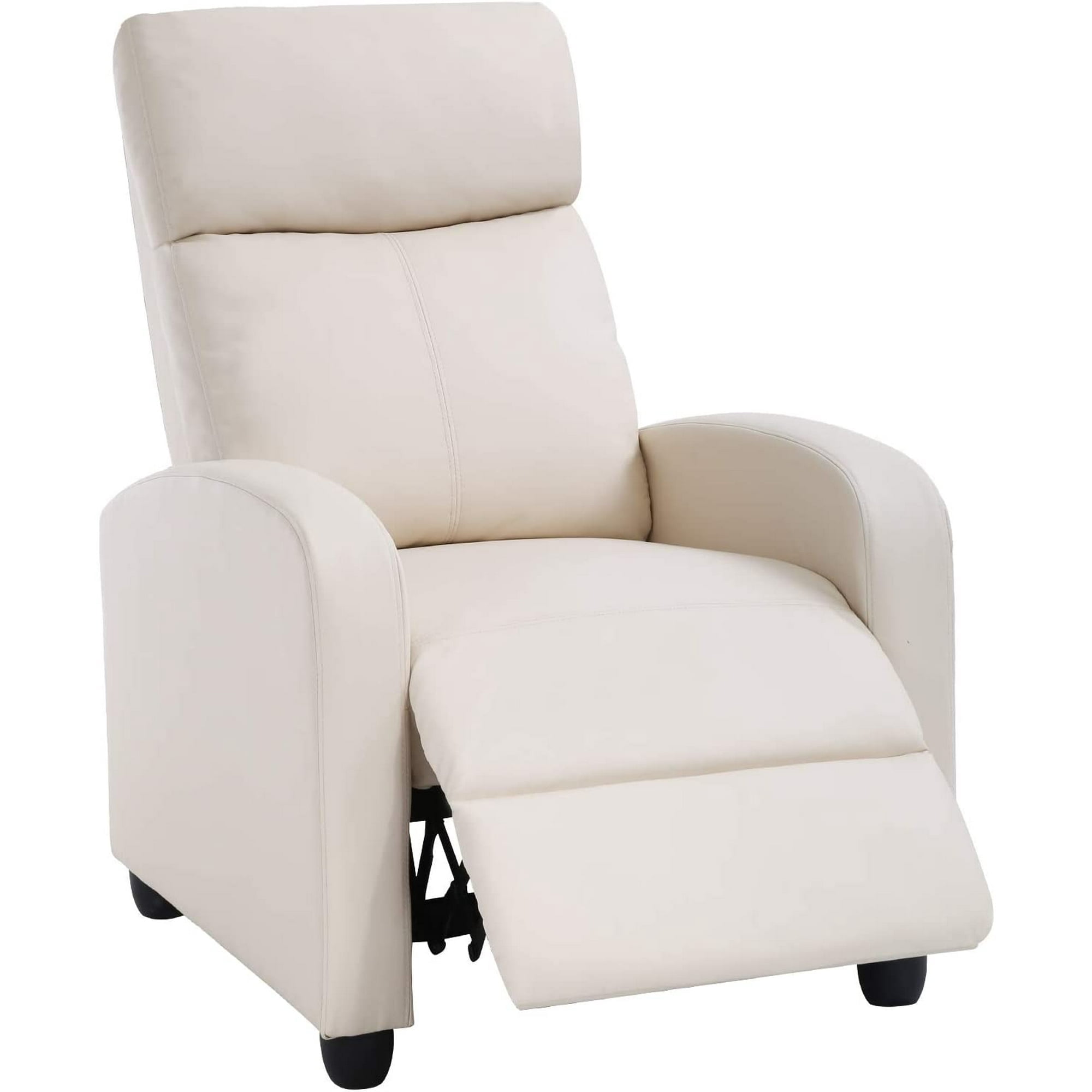 Modern Living Room High Back Recliner Chair with Wood Arms, PU Leather ...