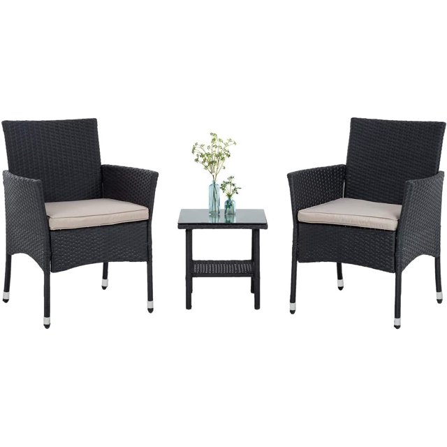 FDW 3-Piece Wicker Patio Furniture Set, Outdoor Rattan Set for Backyard ...