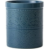 FE FUN ELEMENTS 7.2" Grayish Blue Lace Embossed Ceramic Utensil Holder ...