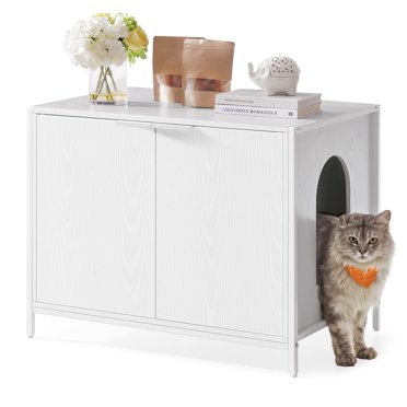 PawHut Cat Litter Box Enclosure Double-door Nightstand with Storage ...