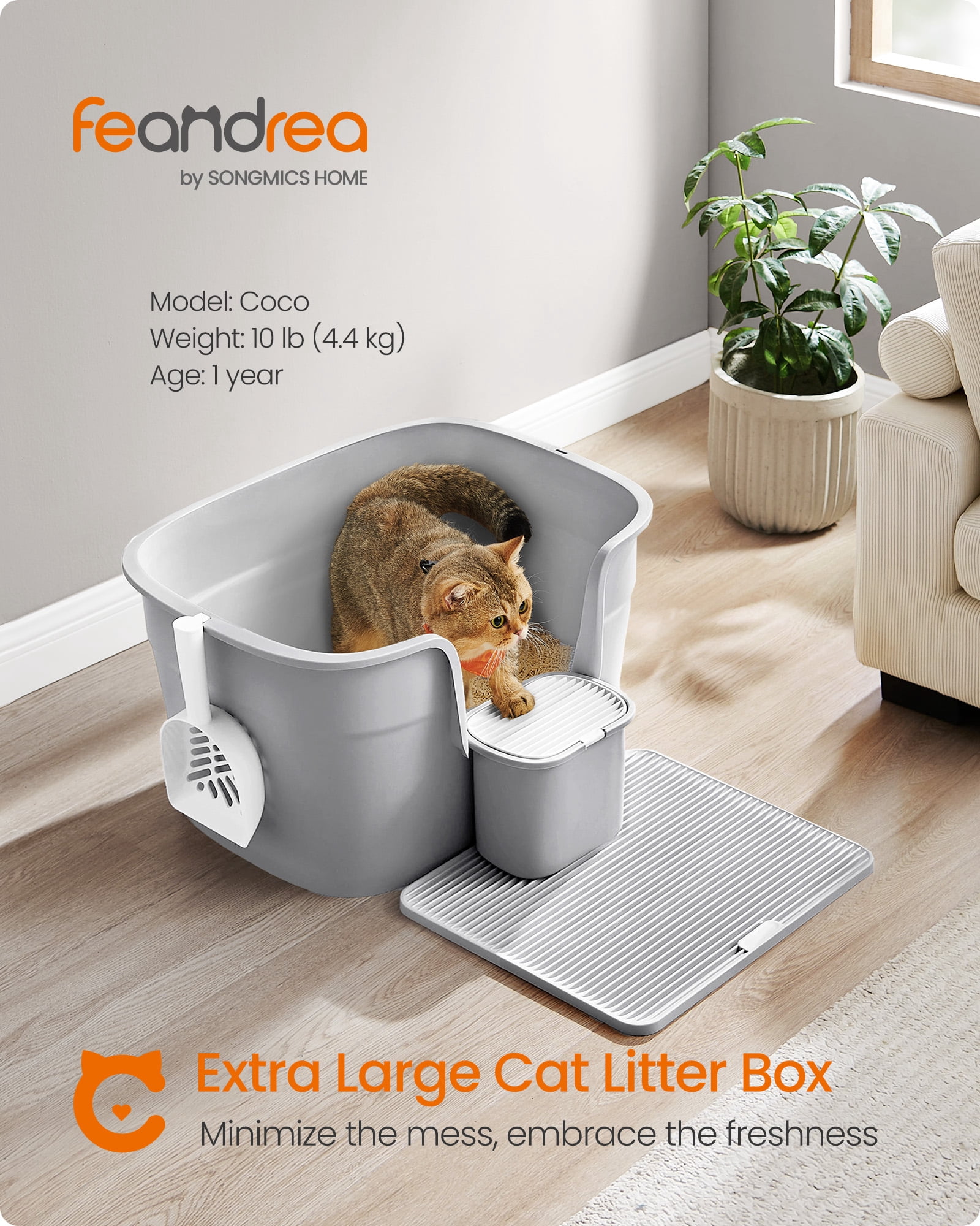 Feandrea Extra Large Cat Litter Box with Litter Catcher Board and ...