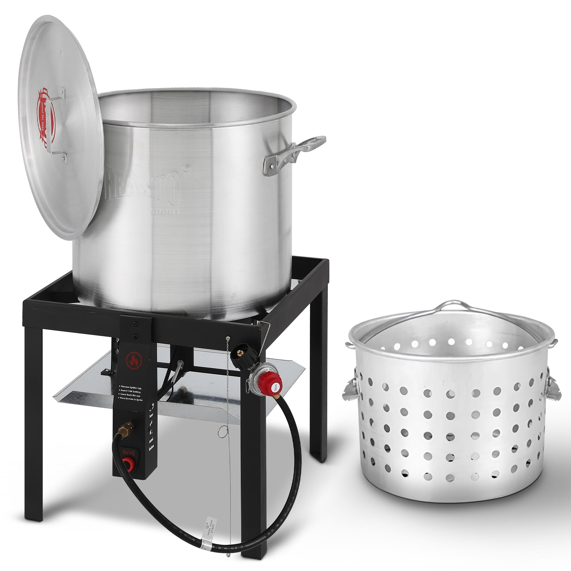 FEASTO 100QT Seafood Boil Kit: Outdoor Propane Crawfish Burner, Crab ...