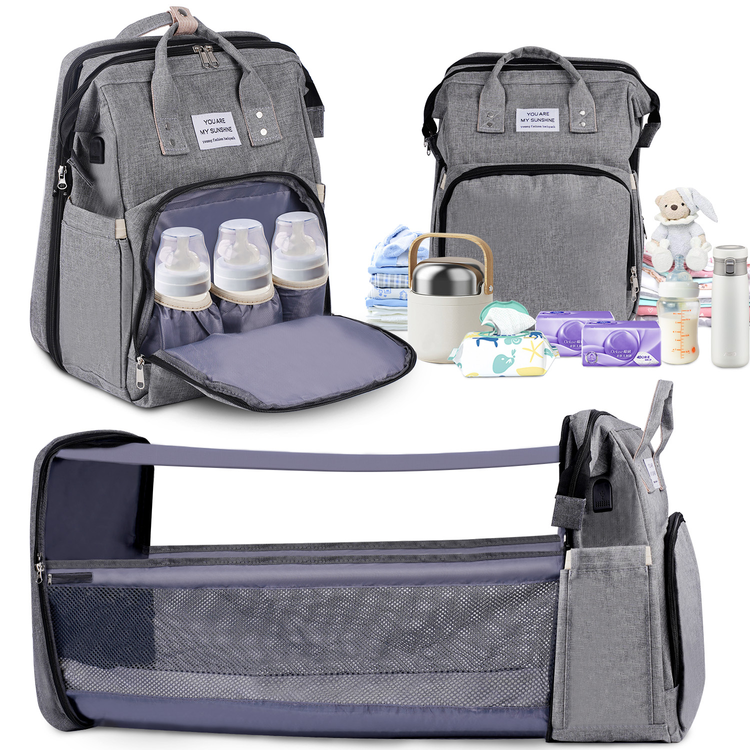Spencer Easy to Clean Waterproof Backpack Diaper Bag, Gray - Walmart.com
