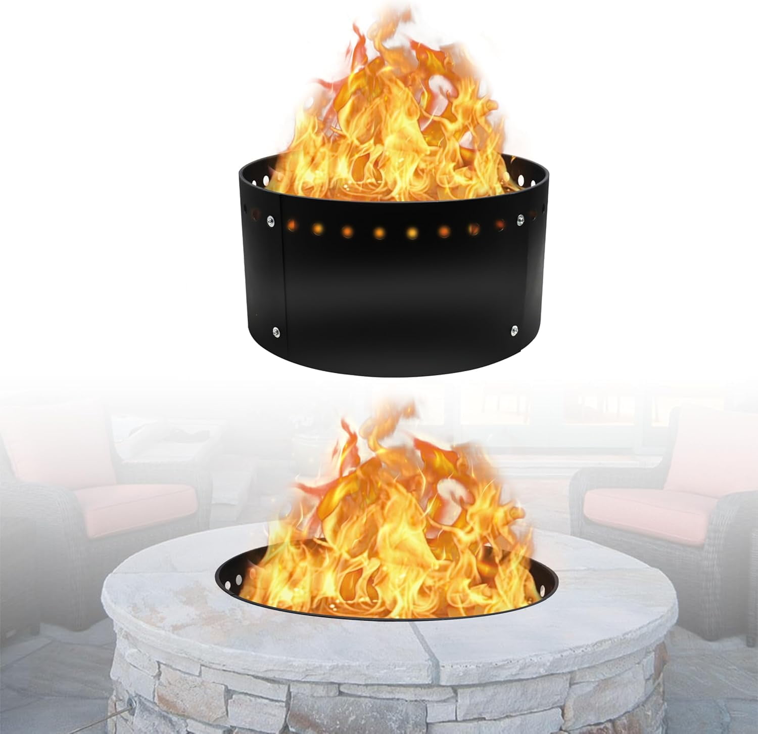FEBTECH 24" Smokeless Fire Ring - Premium Carbon Steel Fire Pit Liner ...