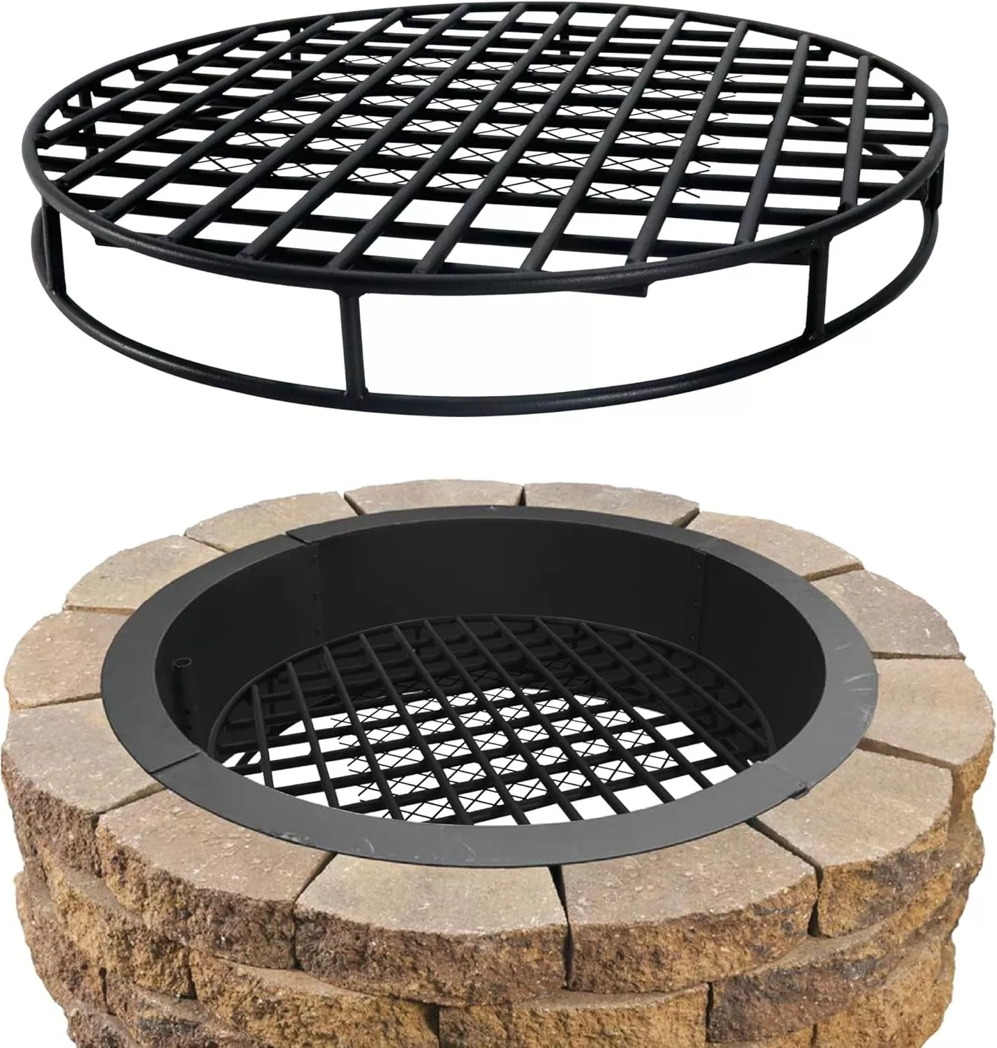 FEBTECH 29.5" Round Fire Pit Grate with Ember Catcher for Camping Fire ...