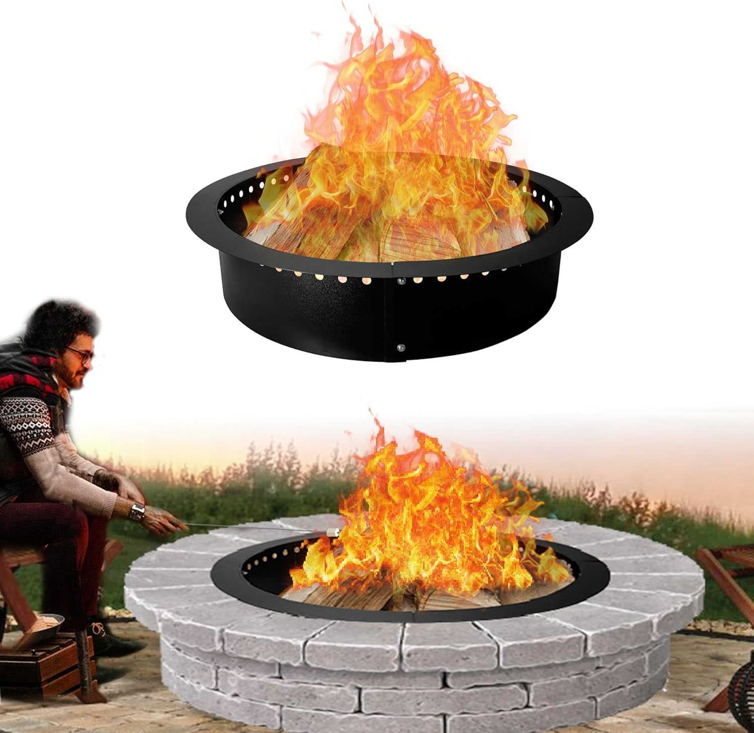 FEBTECH Smokeless Fire Pit Insert - Steel 45" Round Foldable Fire Pit ...