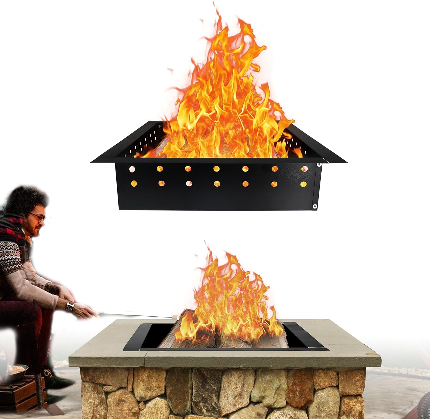 FEBTECH Smokeless Firepit Ring Insert Square - 30" ID & 36" OD Powder ...
