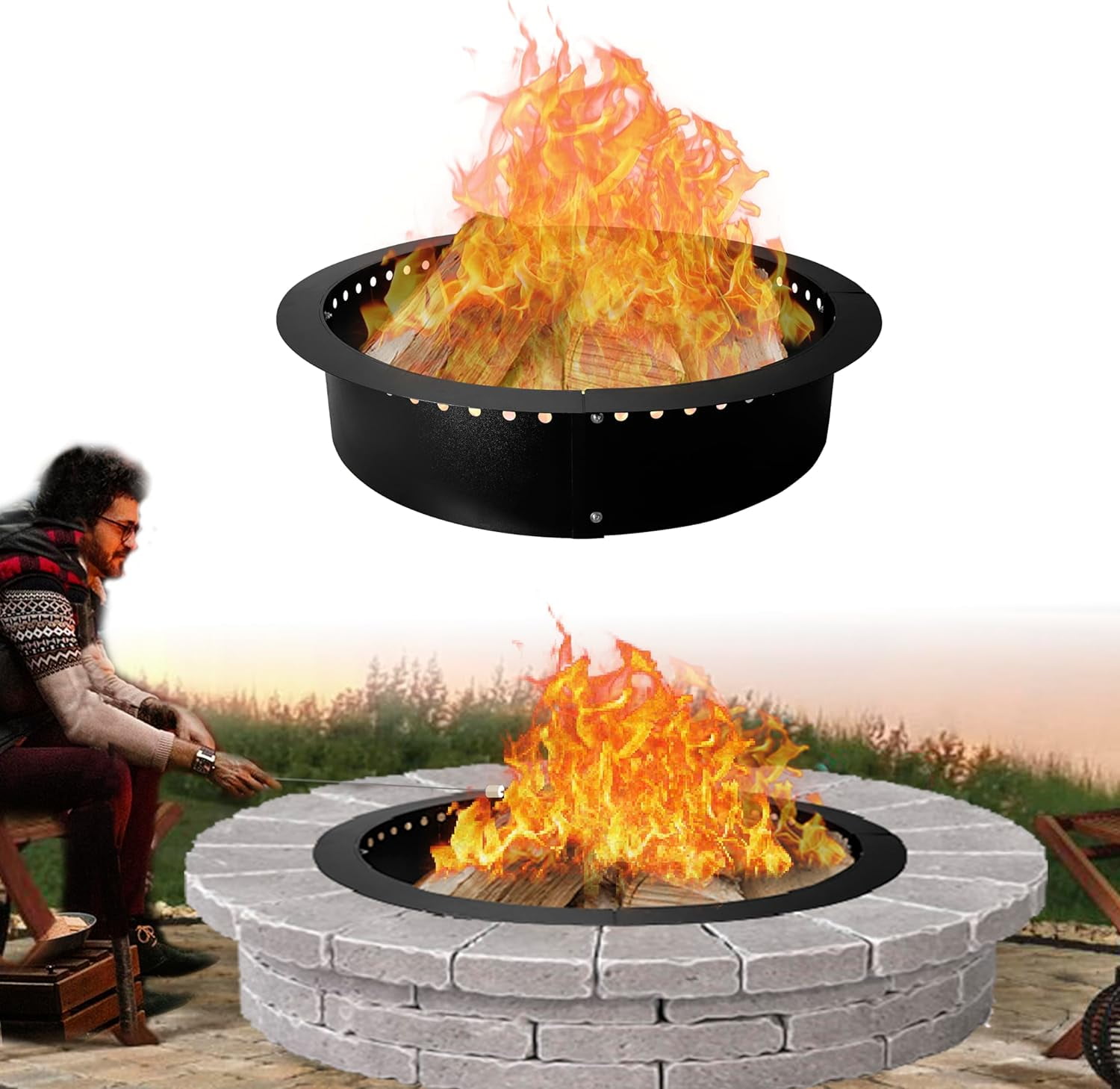 FEBTECH Outdoor Liner - 45" Smokeless Steel Firepit Ring, Foldable with ...