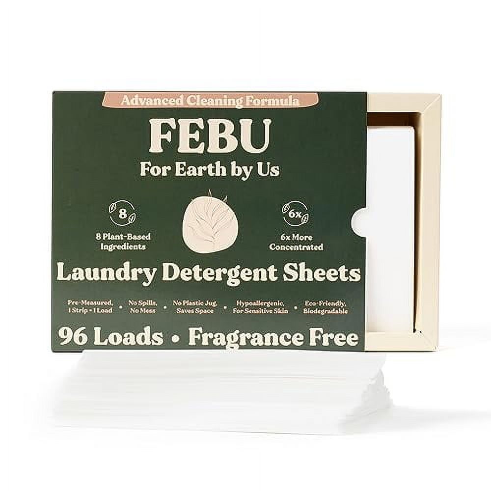 FEBU Eco Friendly Laundry Detergent Sheets, Fragrance Free, 96 Loads ...