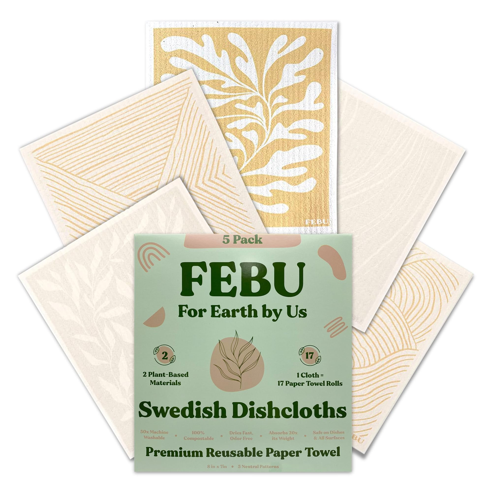 FEBU Swedish Dishcloths for Kitchen | 5 Pack Neutral Swedish Dish ...